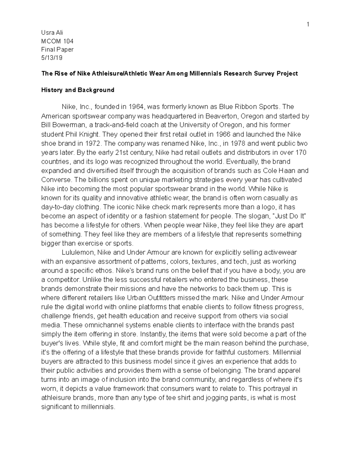 Mcom 104 final paper - Grade: A - Usra Ali MCOM 104 Final Paper 5/13 ...