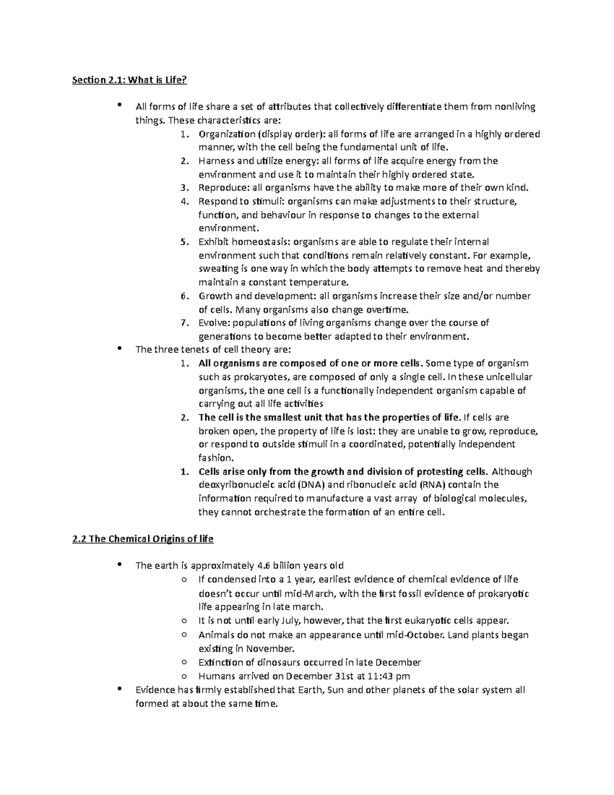 Chapter 2 bio 204 - Lecture notes 2 - Secion 2: What is Life? All forms ...