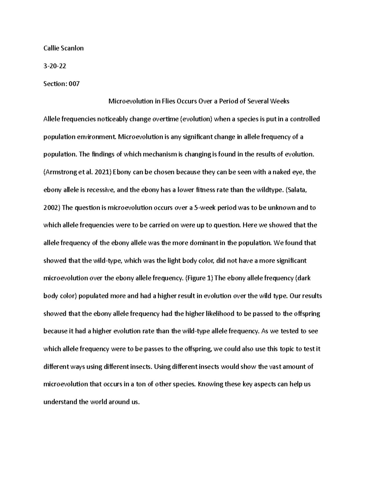 Scanlon Microevolution Summary 007 - Callie Scanlon 3-20- Section: 007 ...