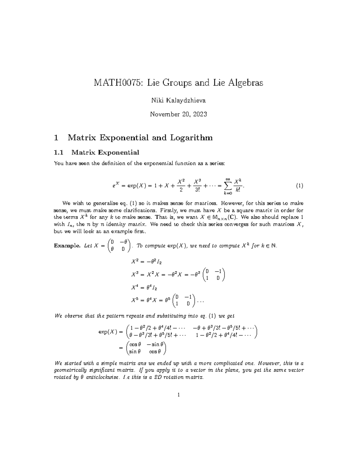 MATH0075 lecture notes - MATH0075: Lie Groups and Lie Algebras Niki ...
