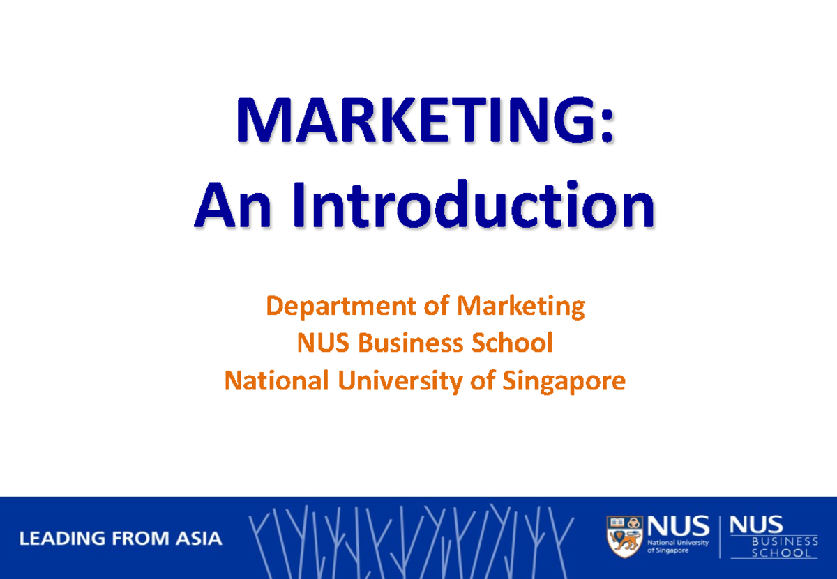 Handout L1 Intro - notes - MARKETING: An Introduction Department of ...