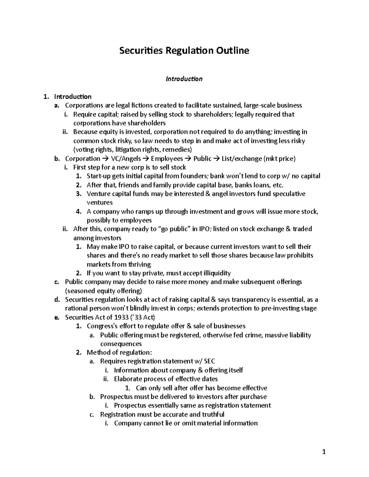 Securities Regulation Outline - Securities Regulation Outline ...