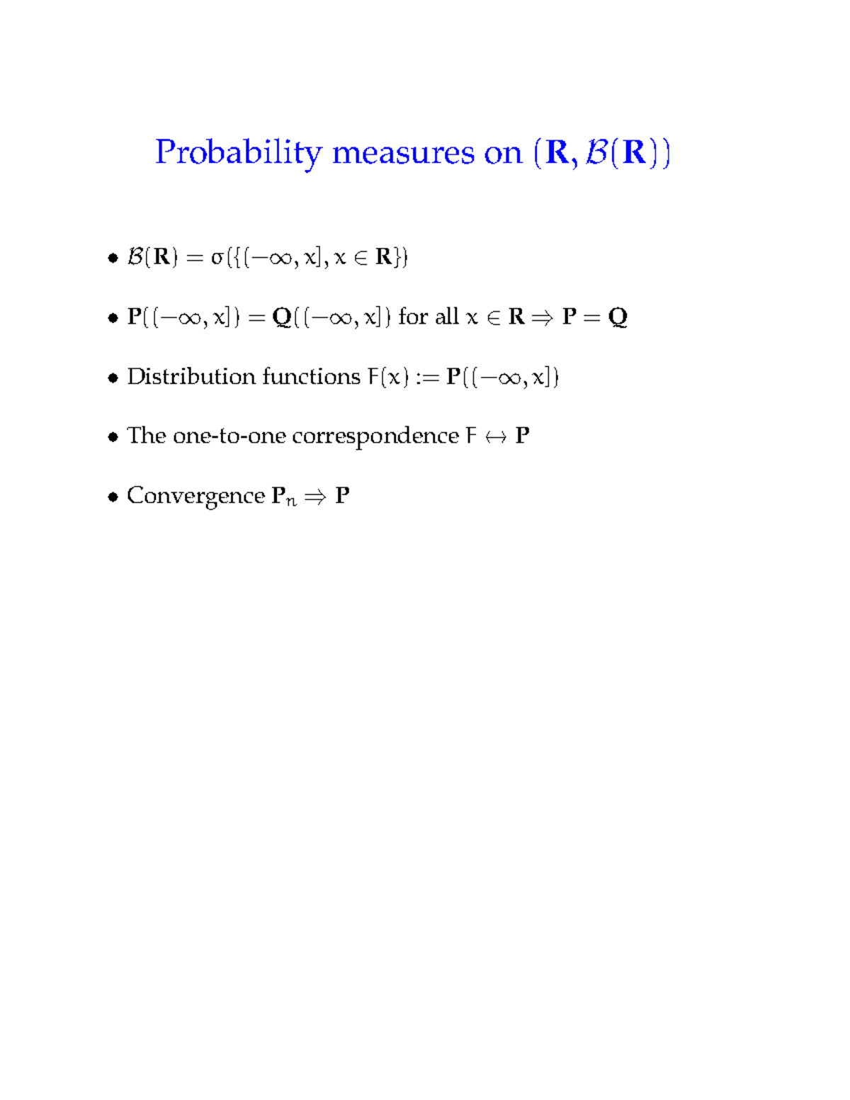 Lecture notes, lecture 5 - Probability measures on (R, B(R ...