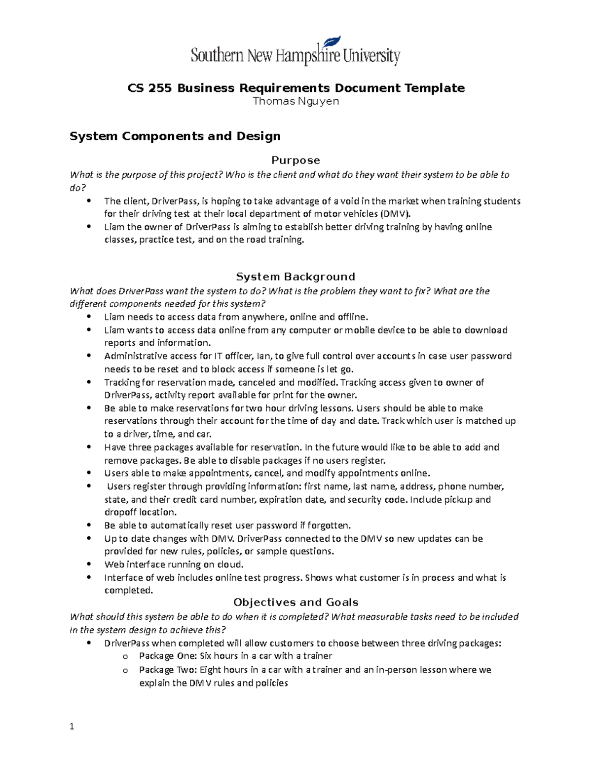 1-3 Assignment Collecting Customer Requirements - CS 255 Business ...