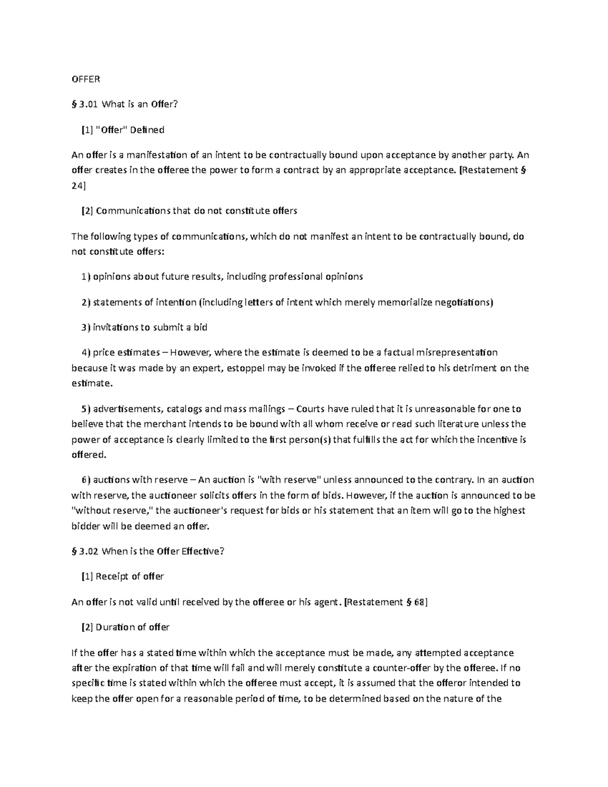 Offer - Grade: A - OFFER § 3 What is an Offer? [1] "Offer" Defined An ...