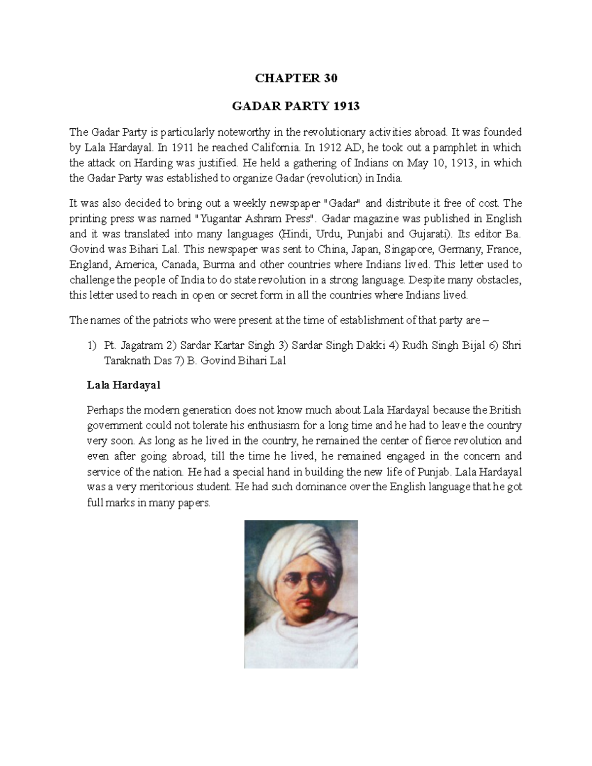 Chapter 30 Gadar Party 1913 - CHAPTER 30 GADAR PARTY 1913 The Gadar ...