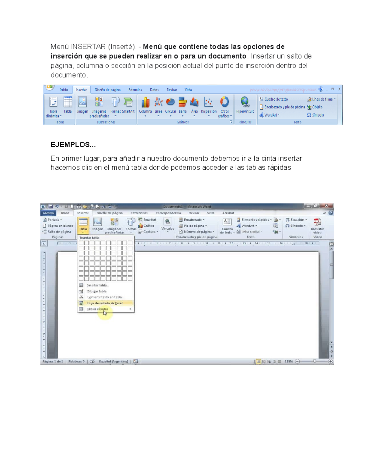 Trabajo informatica - exposicion - Menú INSERTAR (Inserté). - Menú que ...