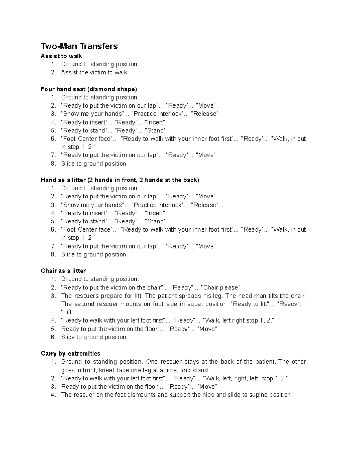 Two-Man Transfers and Hammock - Two-Man Transfers Assist to walk 1 ...