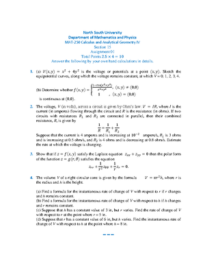 Mat250 assignment - 13 Limits And Continuity V Q1 (x) lim (1) 35 Q3 lim xy3 (xy) Xty Q5 Sol (x,y ...