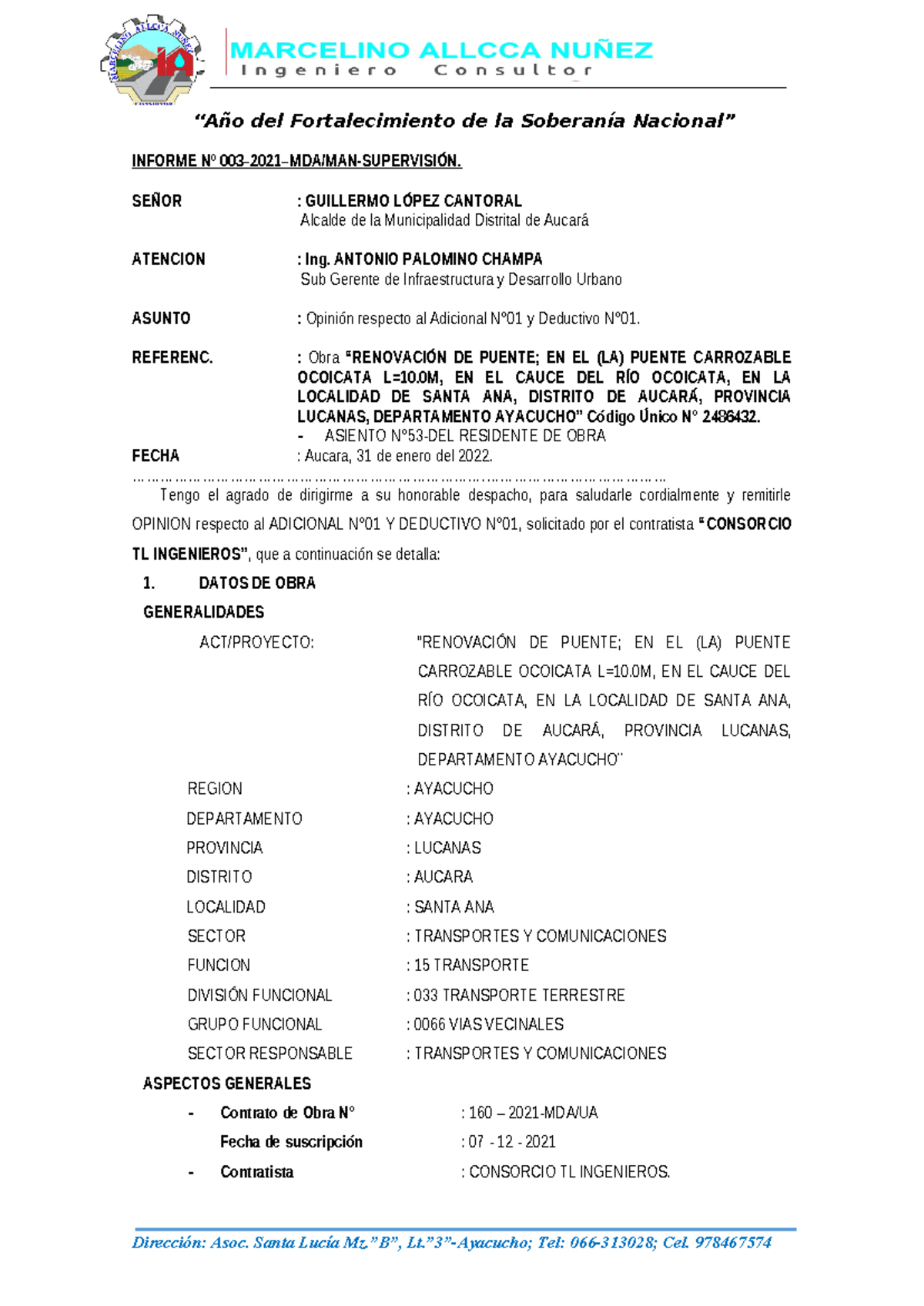 653035990 Informe de Adicional de Obra - “Año del Fortalecimiento de la Soberanía Nacional ...
