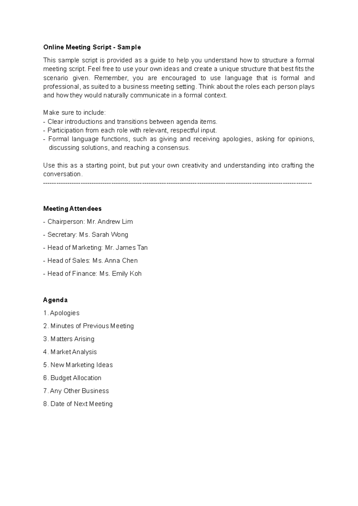 Online Meeting Script 241113 133946 - Online Meeting Script - Sample ...