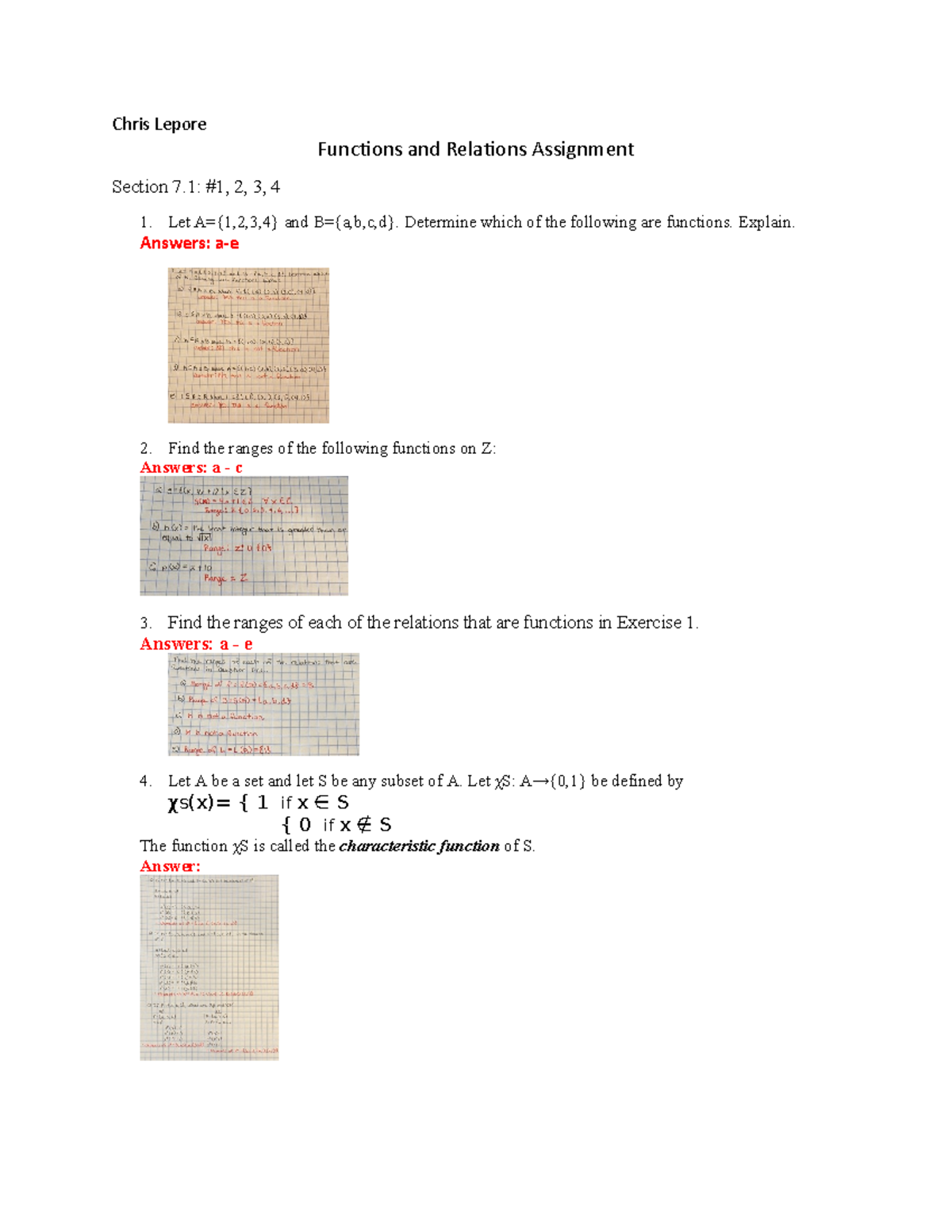 COT 2104C Functionsand Relations A - Chris Lepore Functions and Relations Assignment Section 7 ...