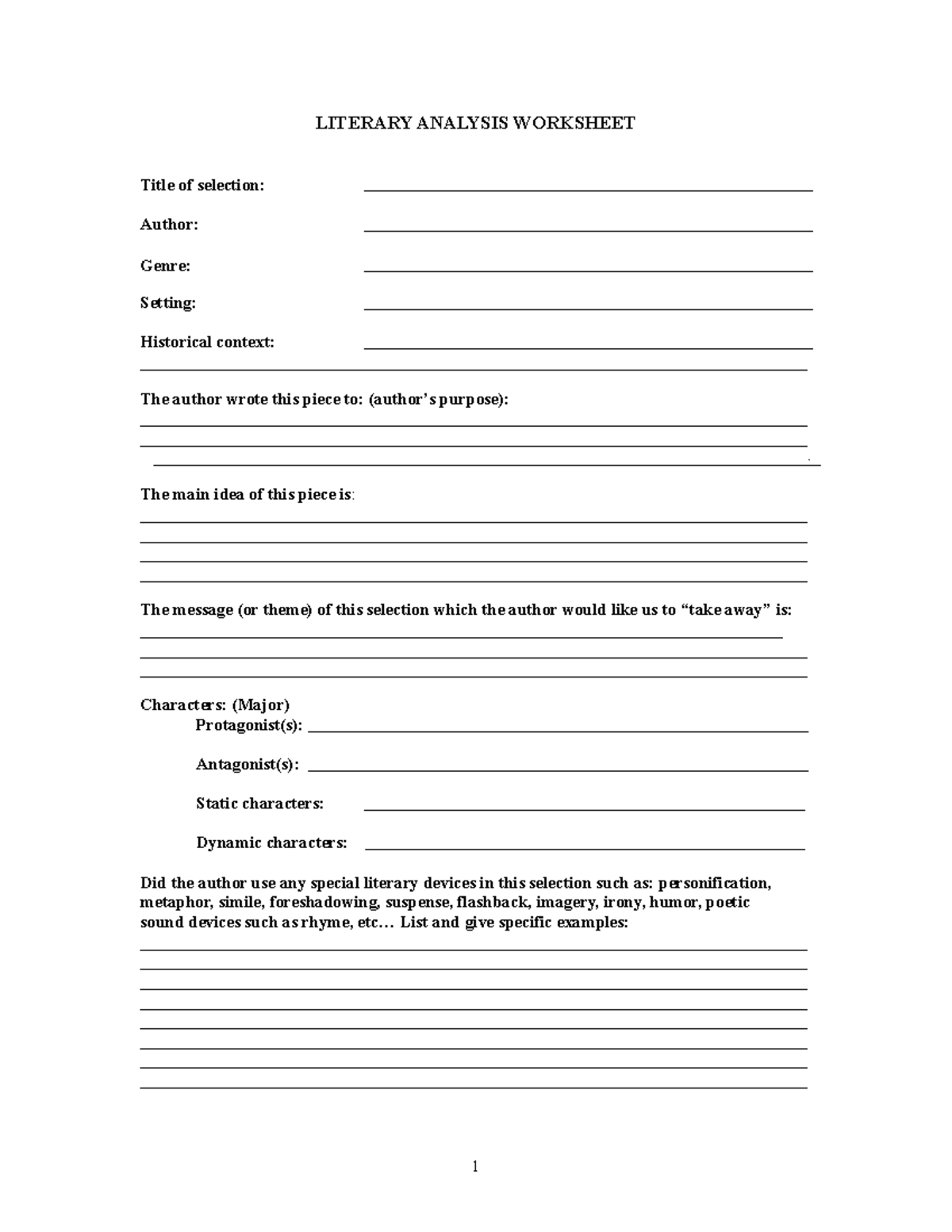 Lierary Analysis - Class activity about different literary pieces - 1 ...