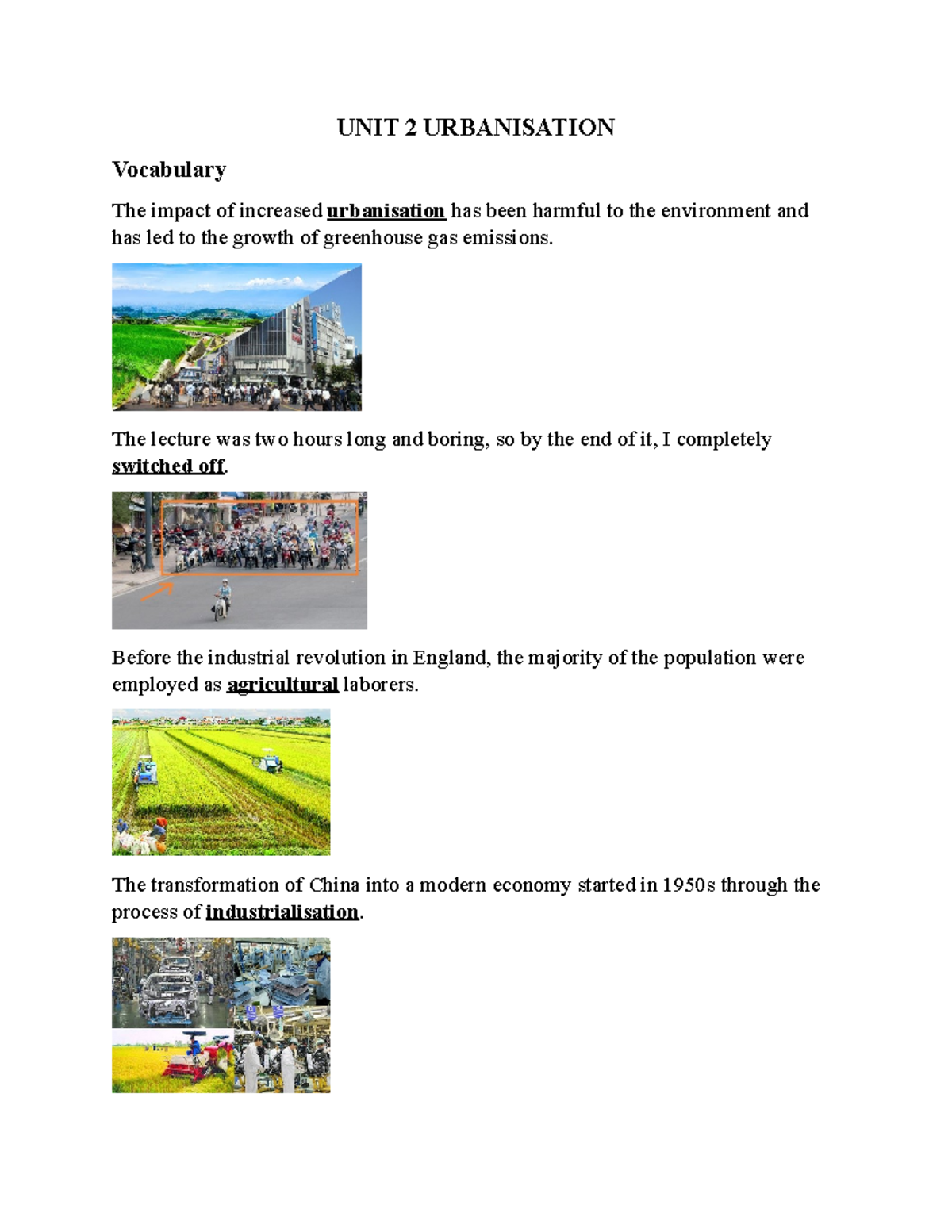UNIT 2 Urbanisation - 123 - UNIT 2 URBANISATION Vocabulary The impact ...