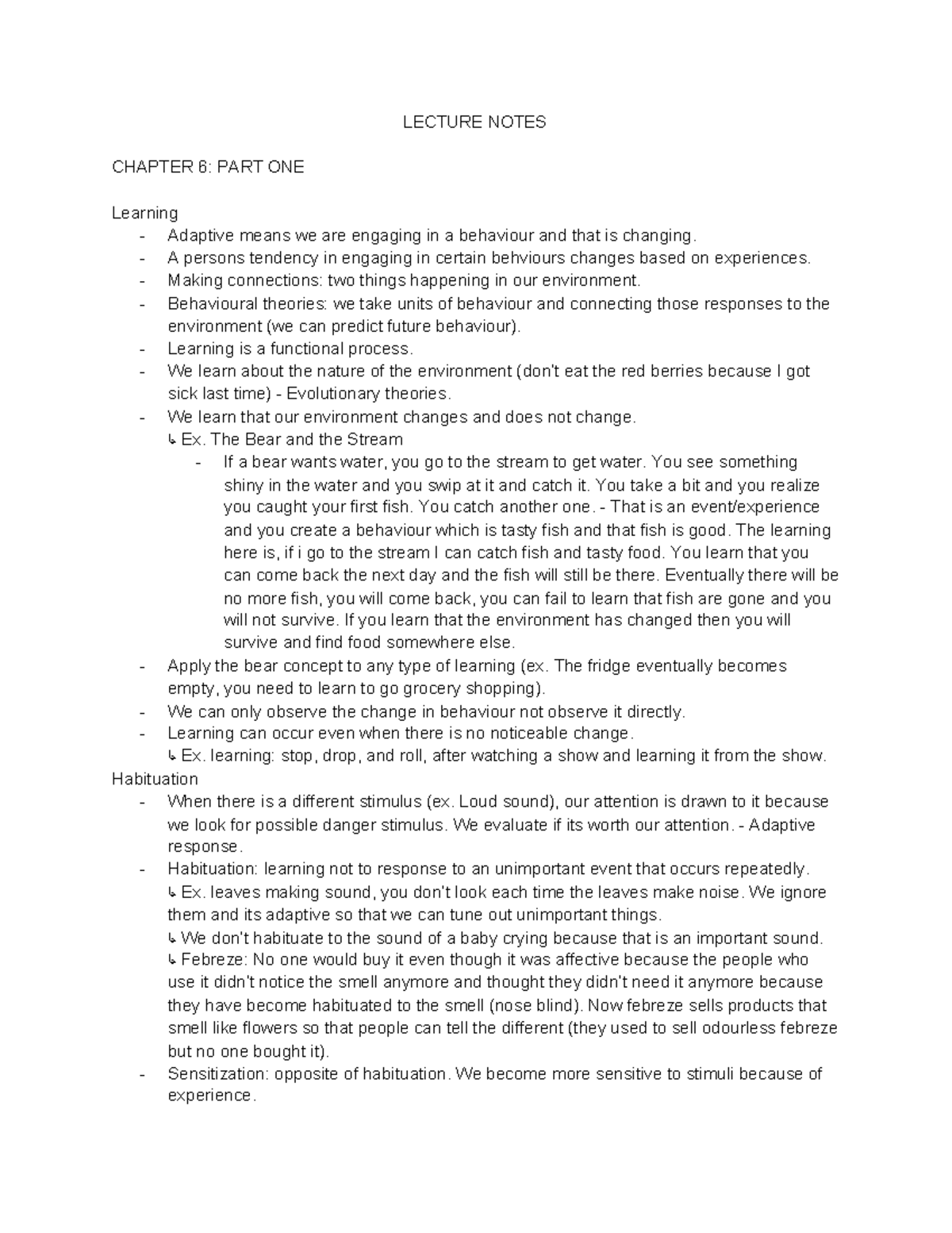 Chapter 6 Psyc 1001 Video Lecture Notes Lecture Notes Chapter 6 5991