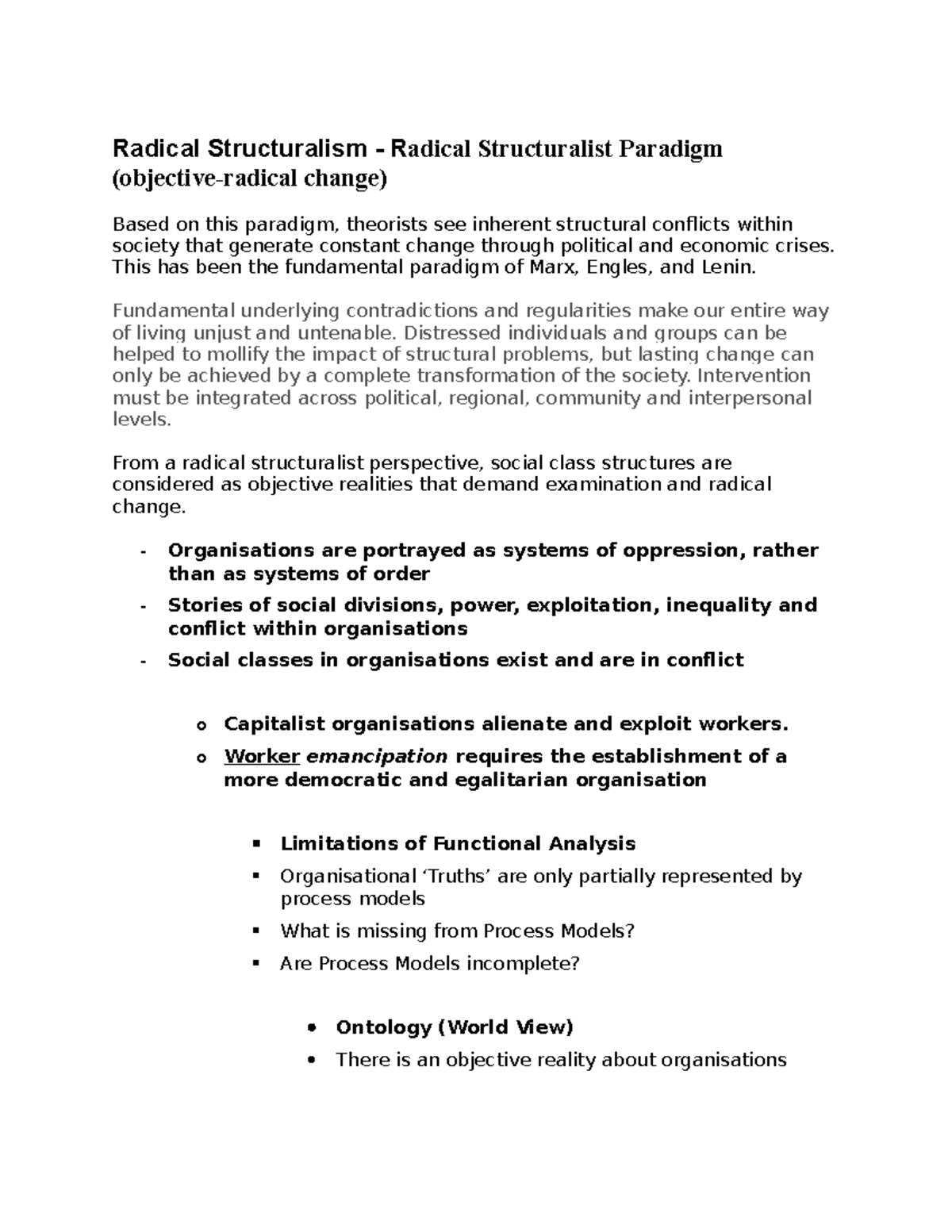 Radical Structuralism - This has been the fundamental paradigm of Marx ...