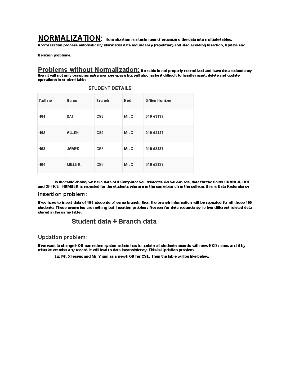 24 - Practice Material - NORMALIZATION: Normalization is a technique of ...