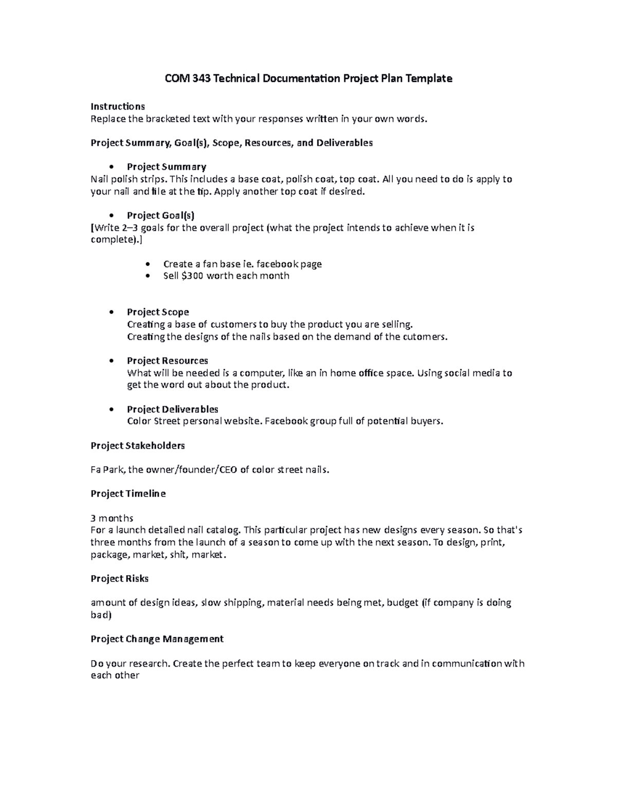COM343_Assignment 2-2 - COM 343 Technical Documentation Project Plan ...