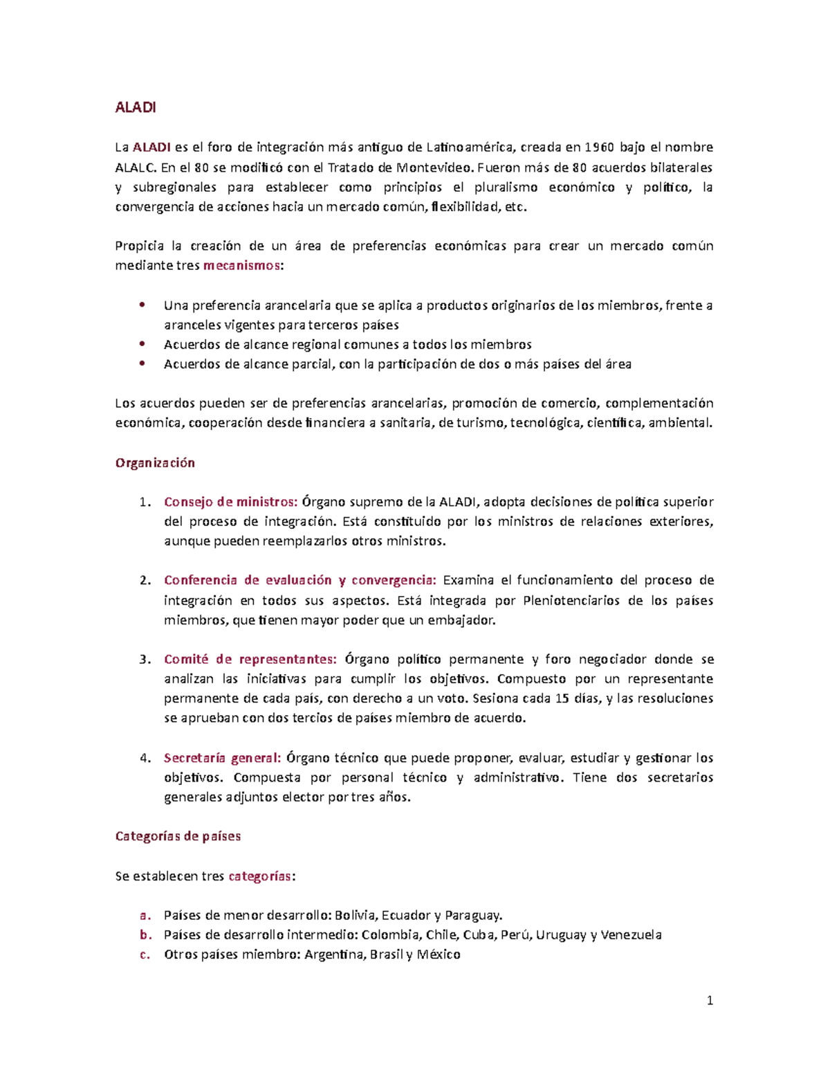 Resumen de la materia parte 2 - ALADI La ALALC. En el 80 se modificó ...