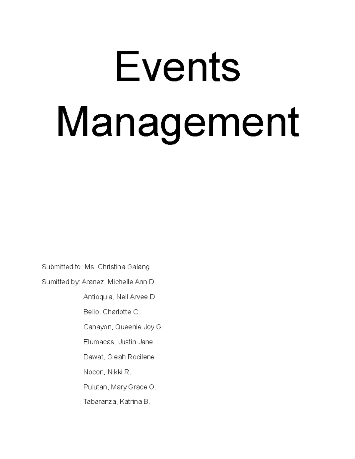 Events Management hardcopy - Events Management Submitted to: Ms ...