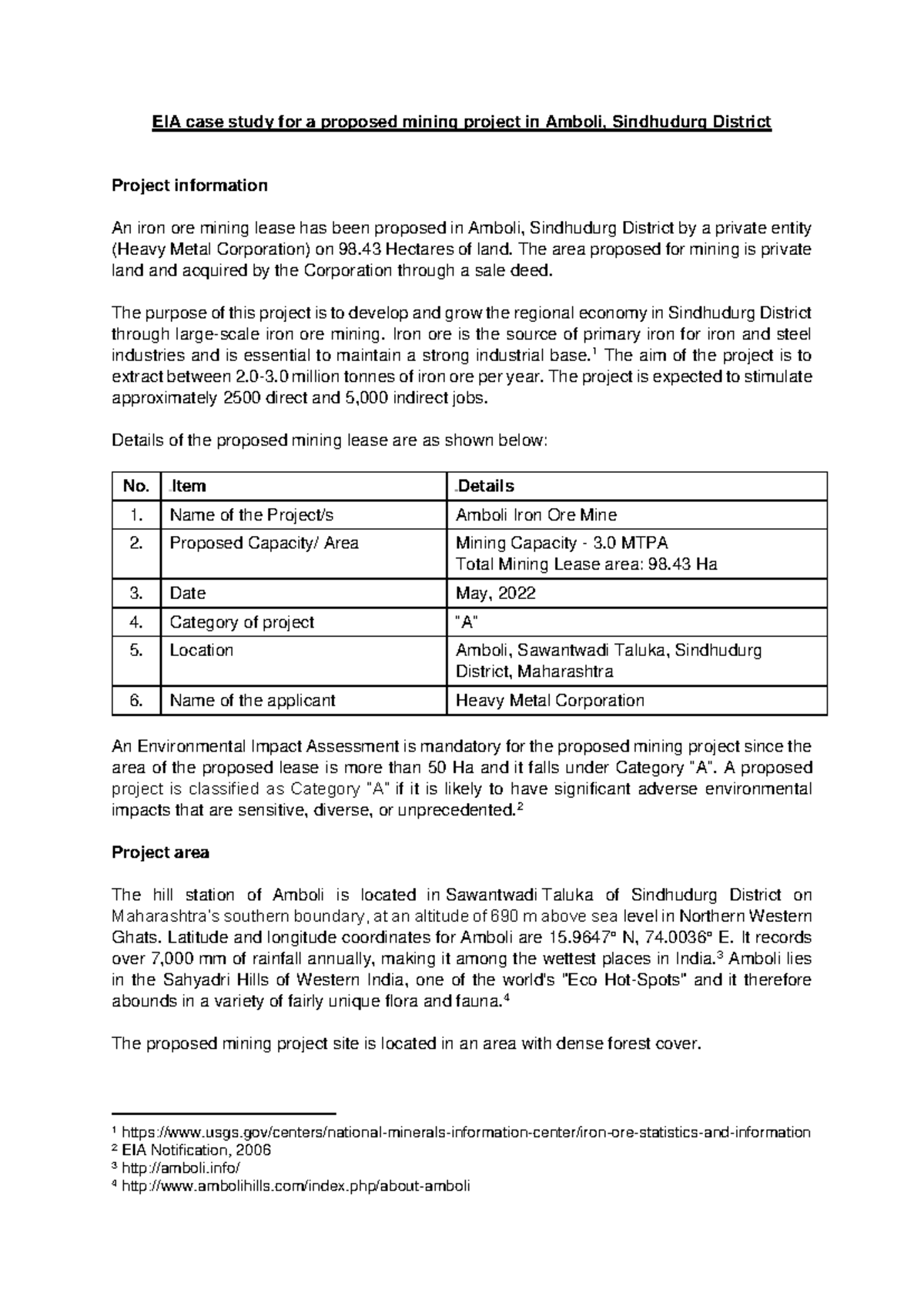 EIA case study for a proposed mining project in Amboli - The area ...