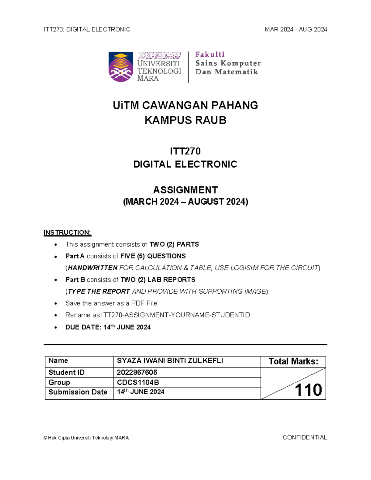 Assignment ITT270 MAR-AUG24 - UiTM CAWANGAN PAHANG KAMPUS RAUB ITT ...