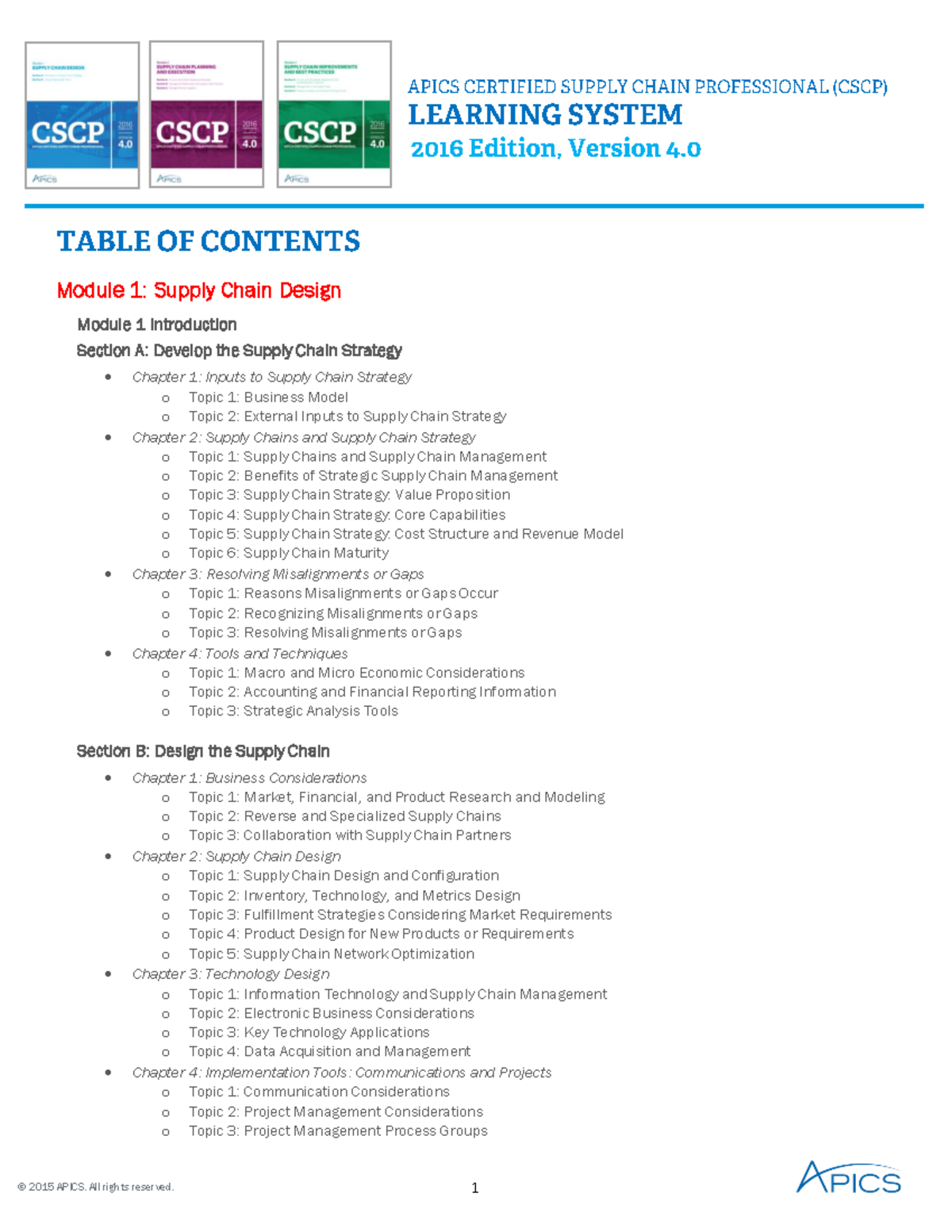 Module 1 Supply Chain Design - © 2015 APICS. All rights reserved ...