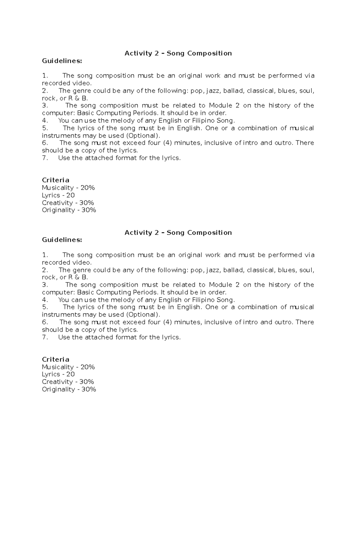 Activity 2-Lite 101 - none - Activity 2 – Song Composition Guidelines ...