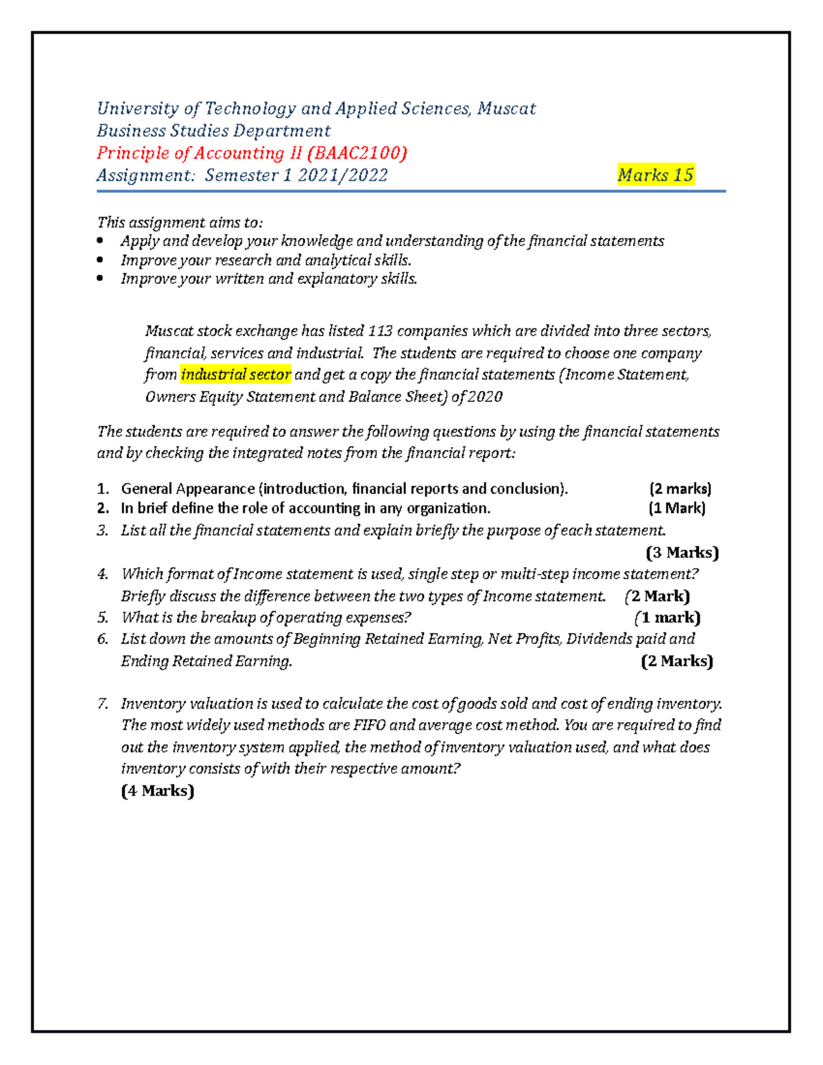 Assignment Principles of Accounting Sections 1,2 3 - University of ...