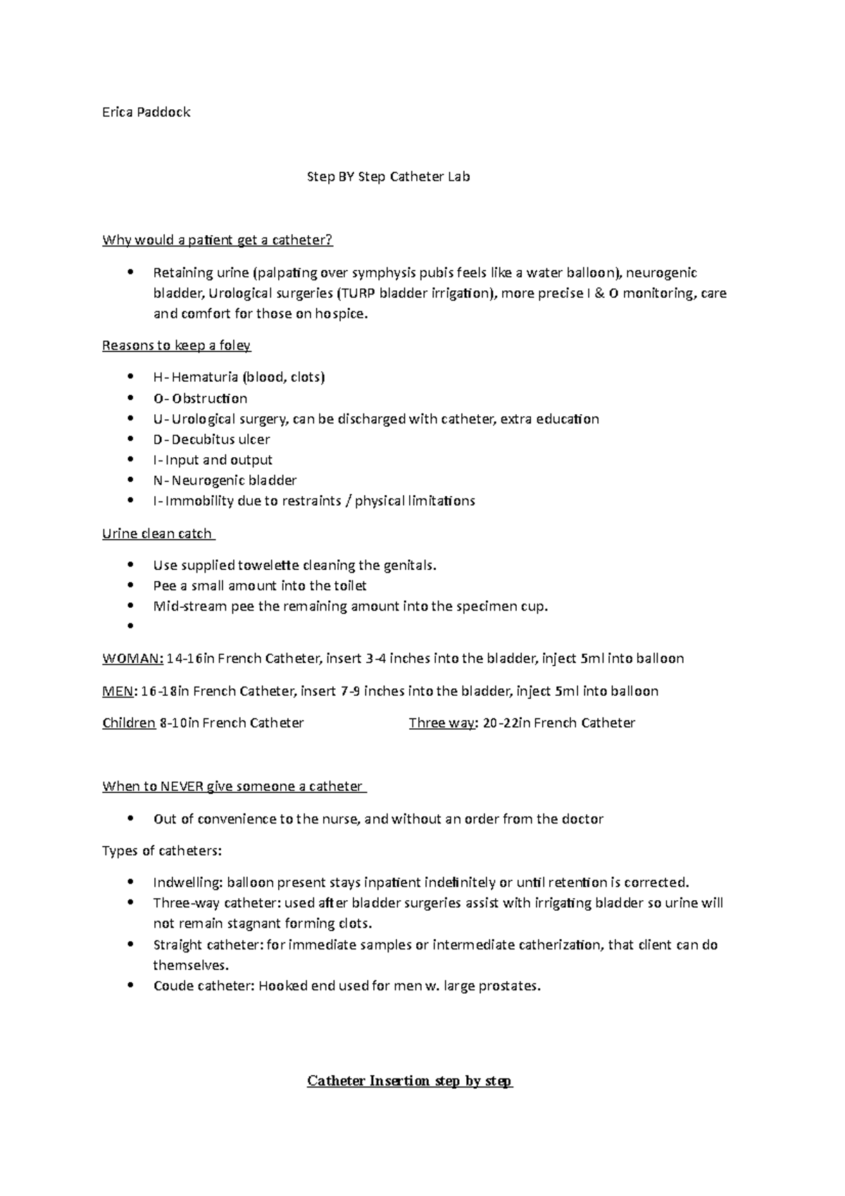 Catheter Cert - Nursing care of the adult - NUR 306 - UMass Dartmouth ...