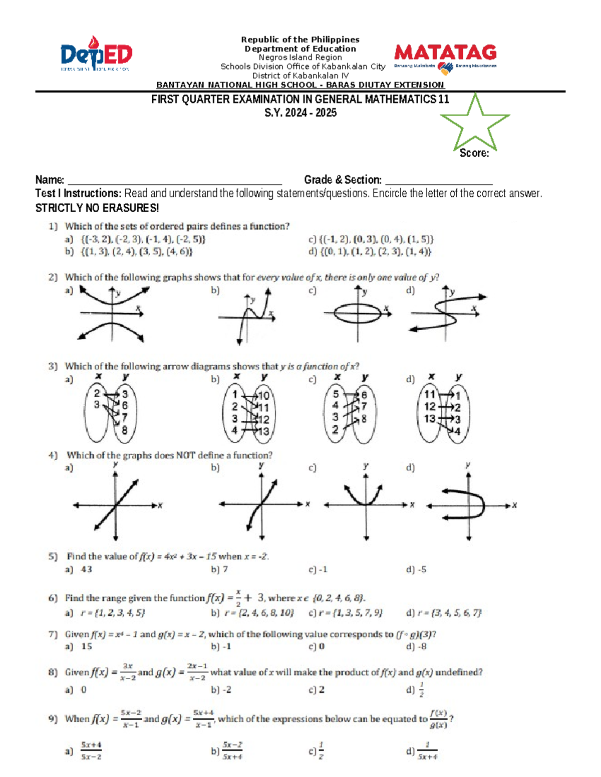 1st Quarter Exam in Gen. Math #2 - Department of Education Negros ...