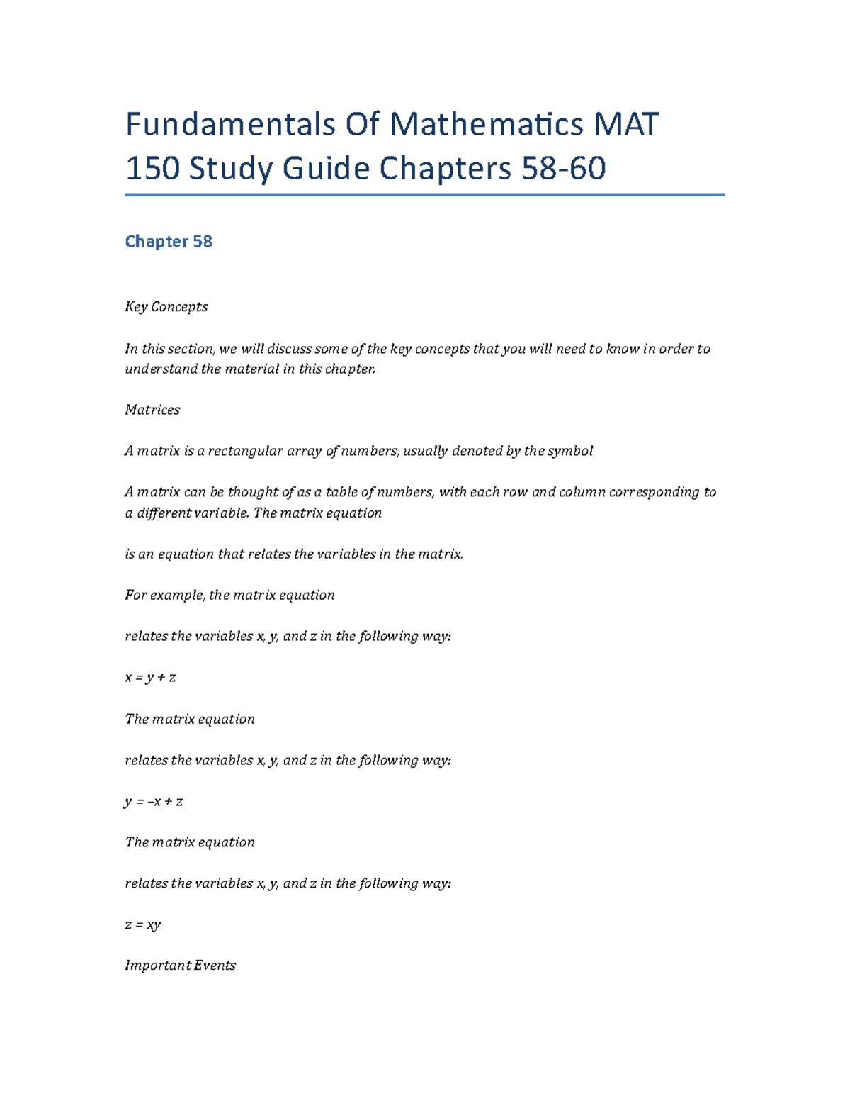 Fundamentals Of Mathematics MAT 150 Study Guide Chapters 58-60 ...