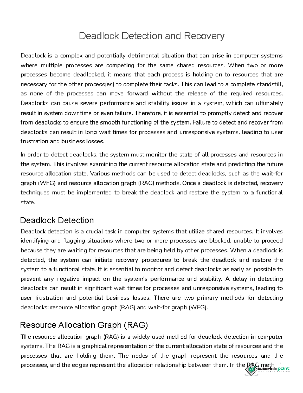 Deadlock Detection And Recovery Deadlock Detection And Recovery Deadlock Is A Complex And 