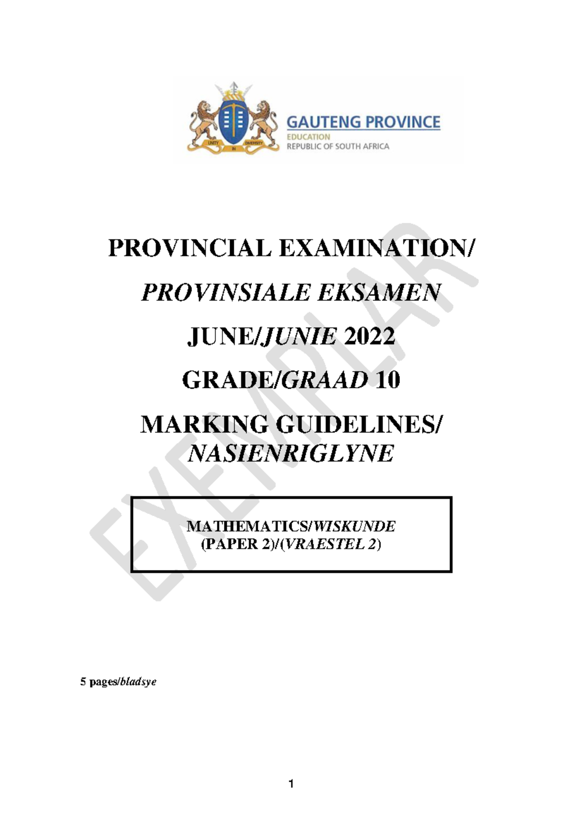 2022 Grade 10 MID YEAR EXAM JUNE MATH Paper 2 MEMO - PROVINCIAL ...