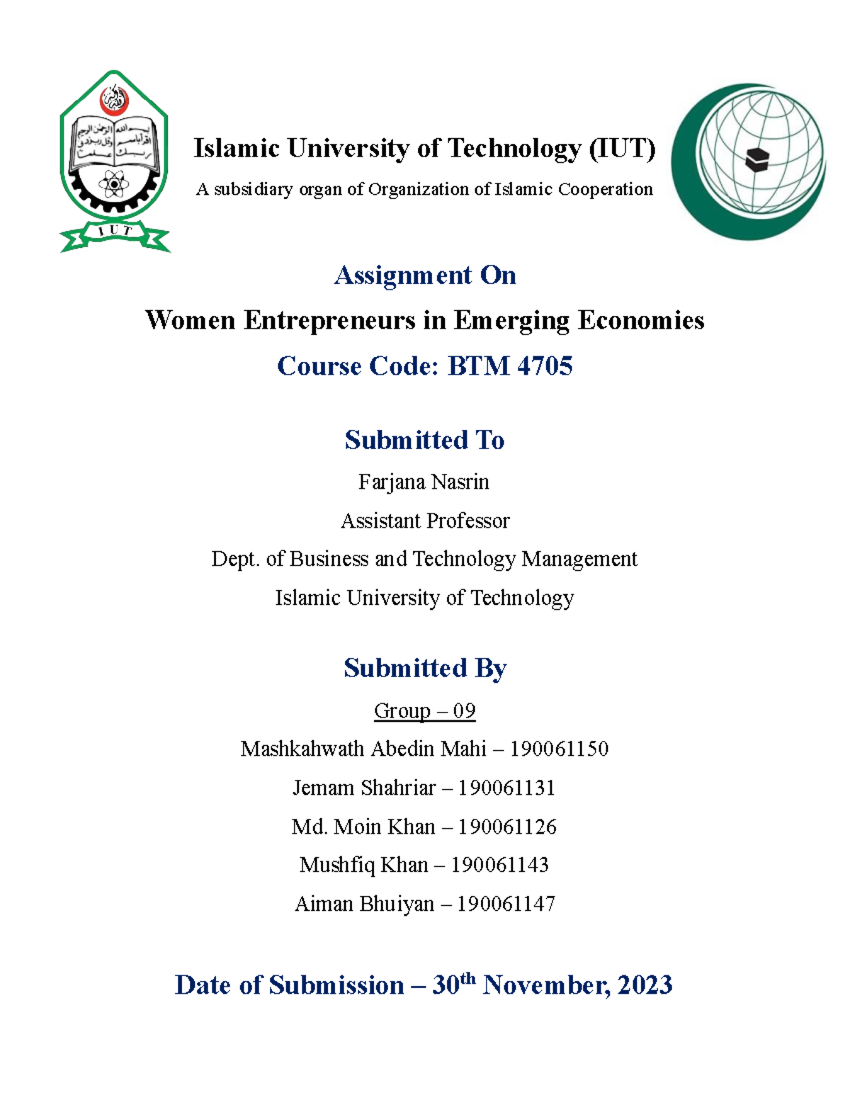 Group-09 - n/a - Islamic University of Technology (IUT) A subsidiary ...