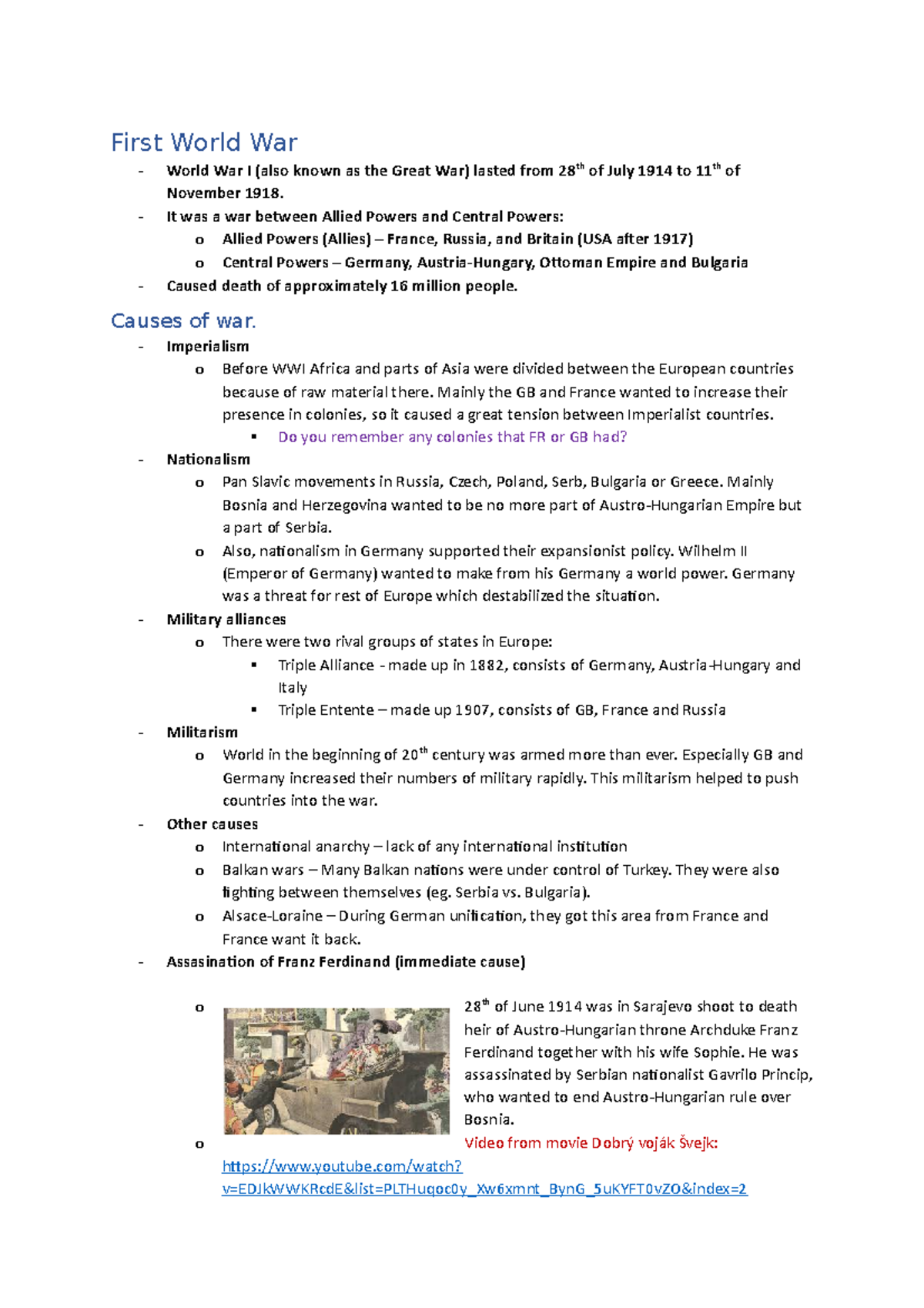 First world war - My notes about the WWI - First World War World War I ...