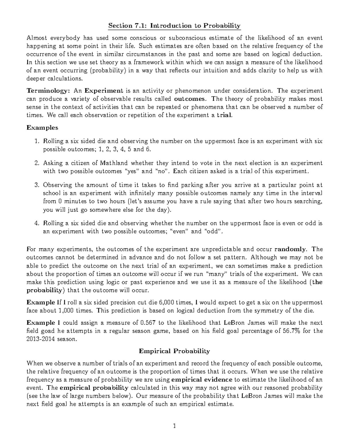 Lecture notes 8 - Introduction To Probability - Section 7: Introduction ...