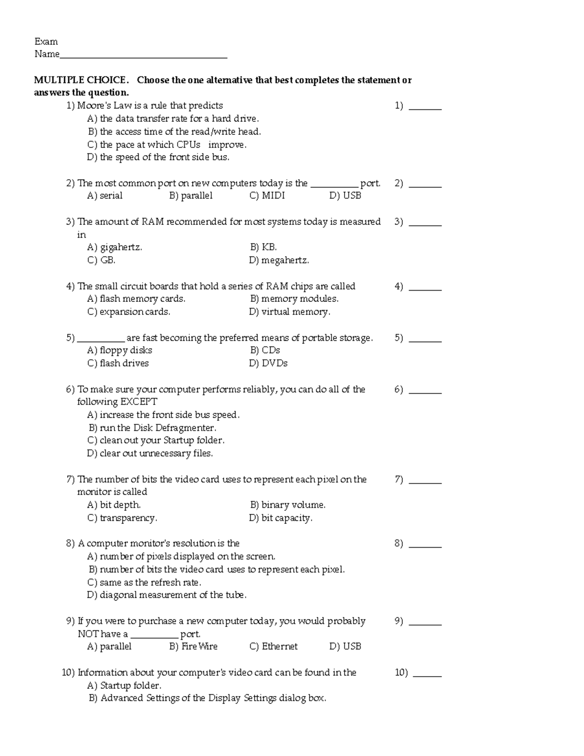 Final Exam Practice - Exam Name ...