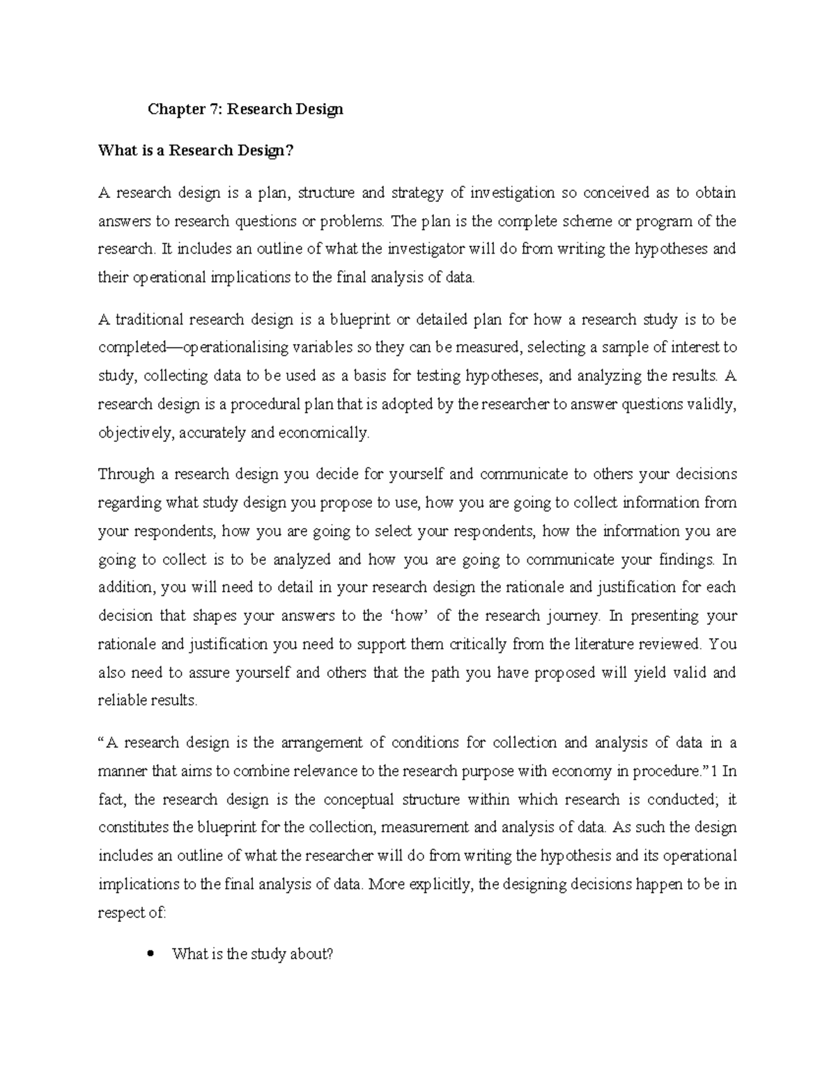 Chapter 7-1 - Bsnee - Chapter 7: Research Design What is a Research ...