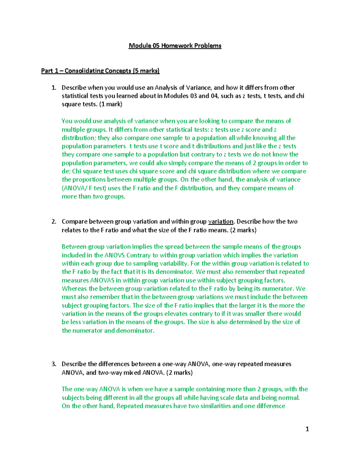 stats assignment 21 nov - Module 05 Homework Problems Part 1 – Consolidating Concepts (5 marks ...