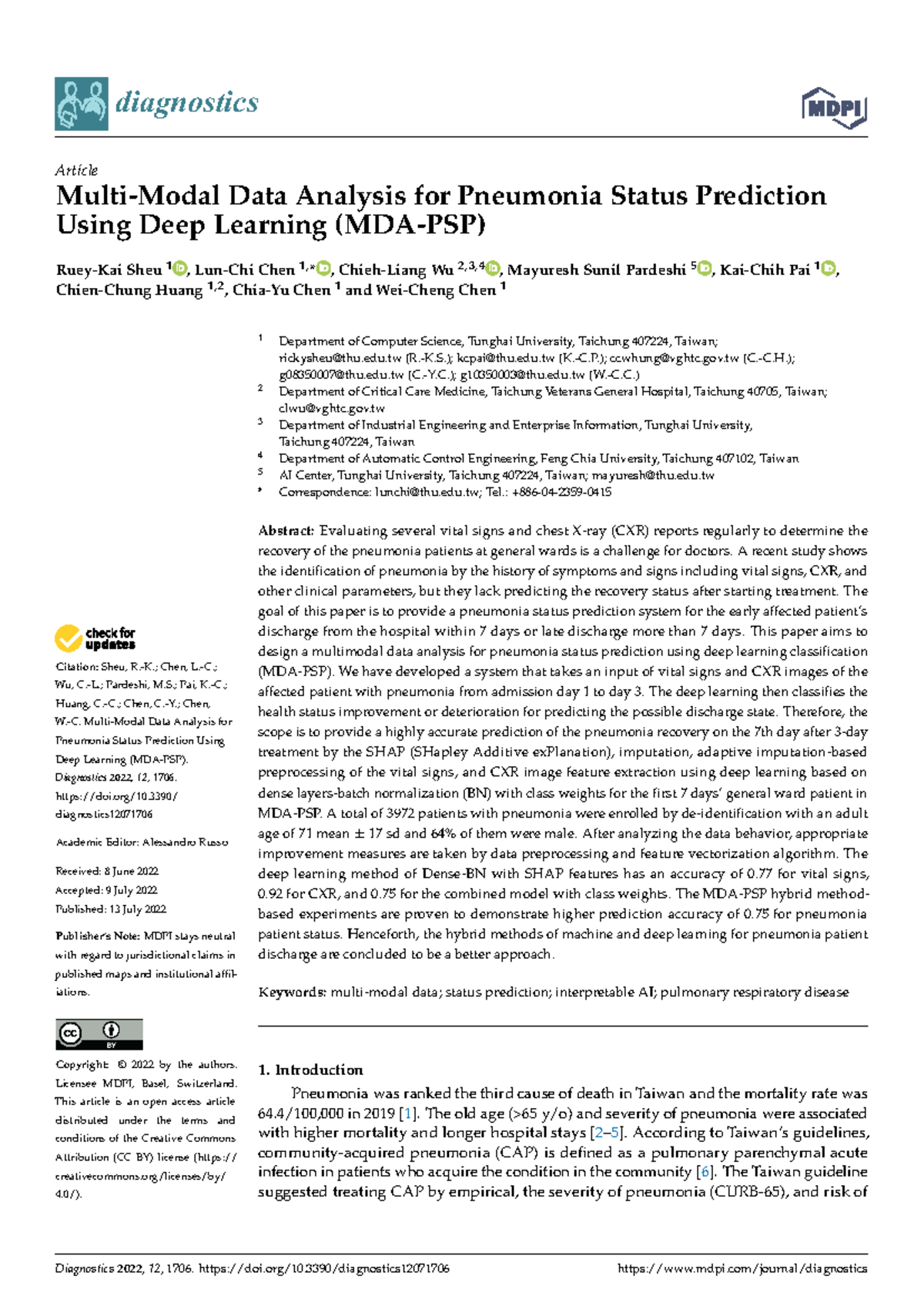 Multi Modal Data Analysis for Pneumonia Status Prediction Using Deep ...
