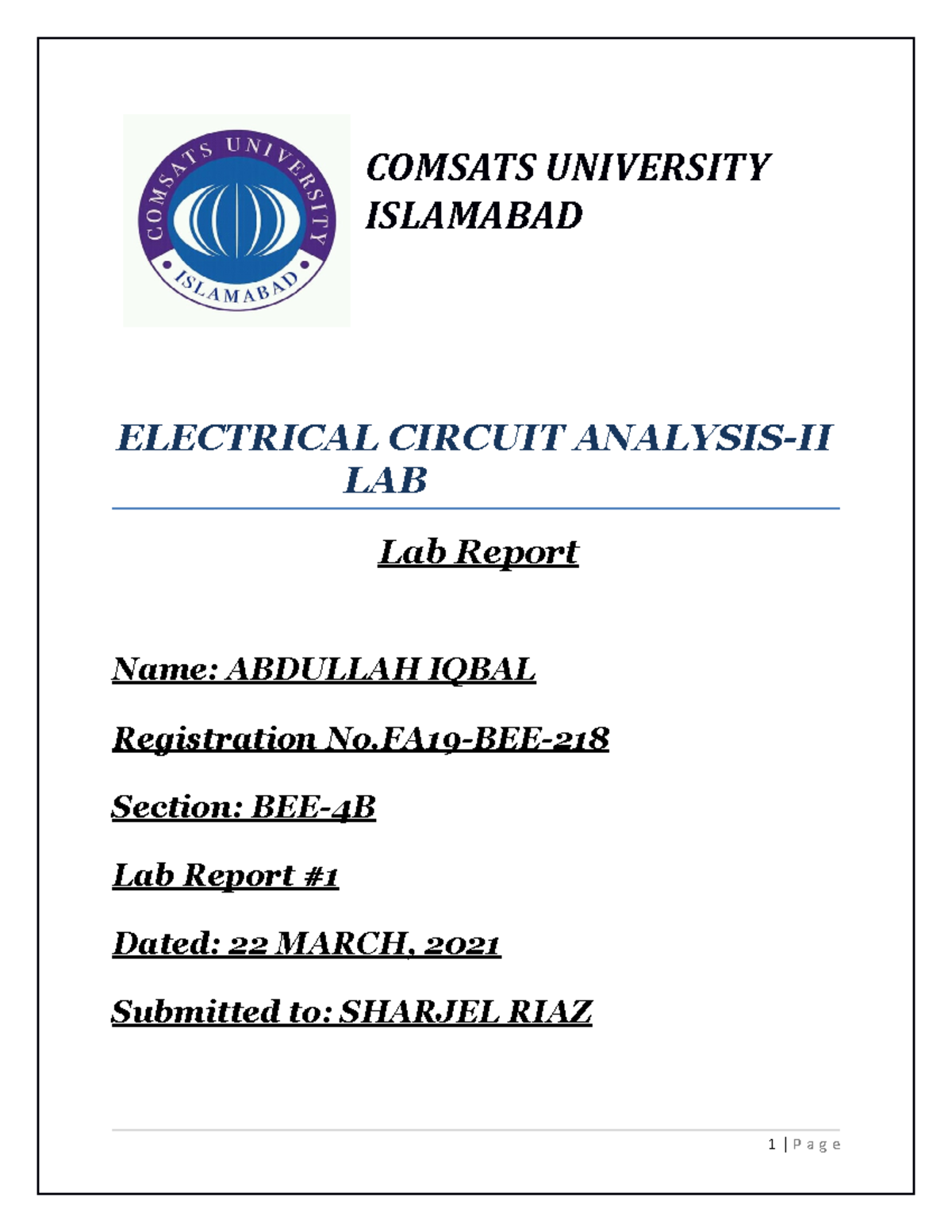 Abdullah -1 - Copy - lab assignment - COMSATS UNIVERSITY ISLAMABAD ...