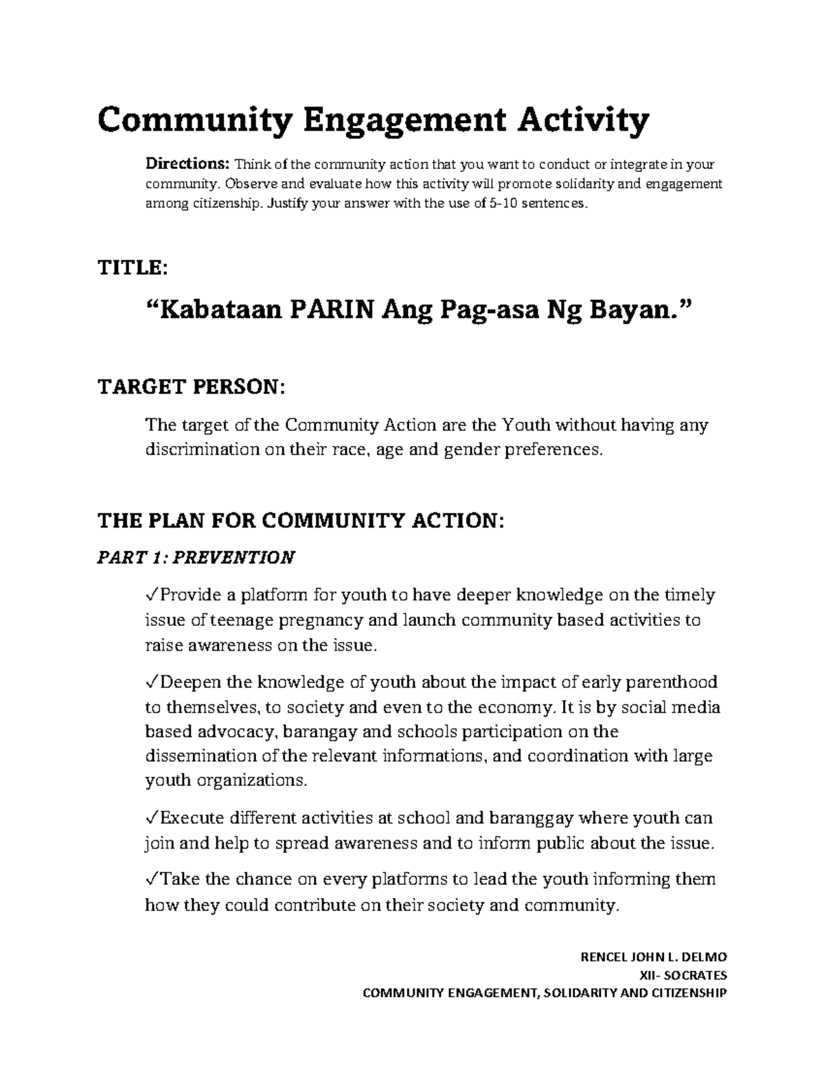 Delmo act on com engagement - RENCEL JOHN L. DELMO XII- SOCRATES ...