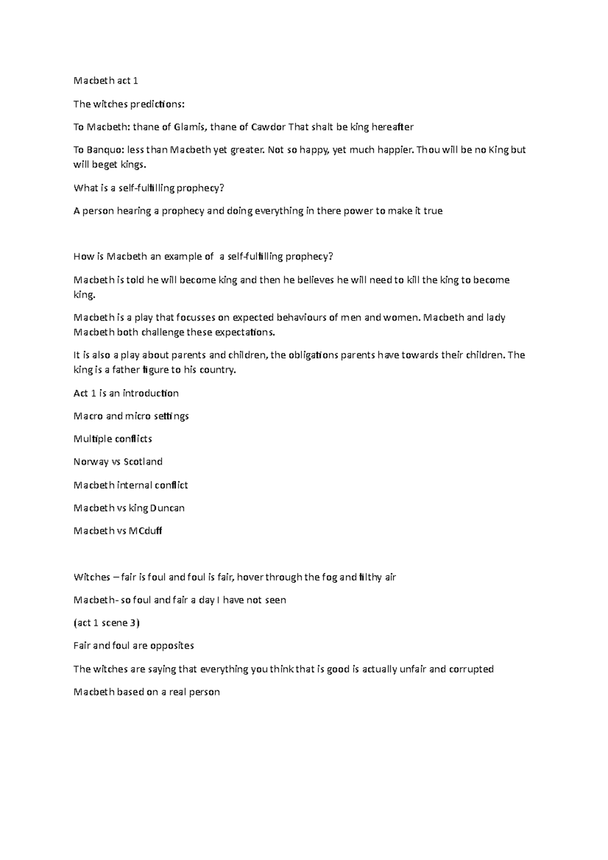 Macbeth notes - Macbeth act 1 The witches predictions: To Macbeth ...