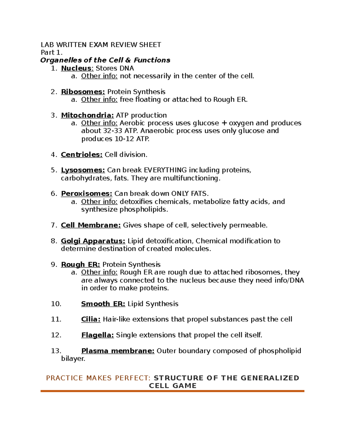 LAB Written EXAM Review Sheet - LAB WRITTEN EXAM REVIEW SHEET Part 1 ...