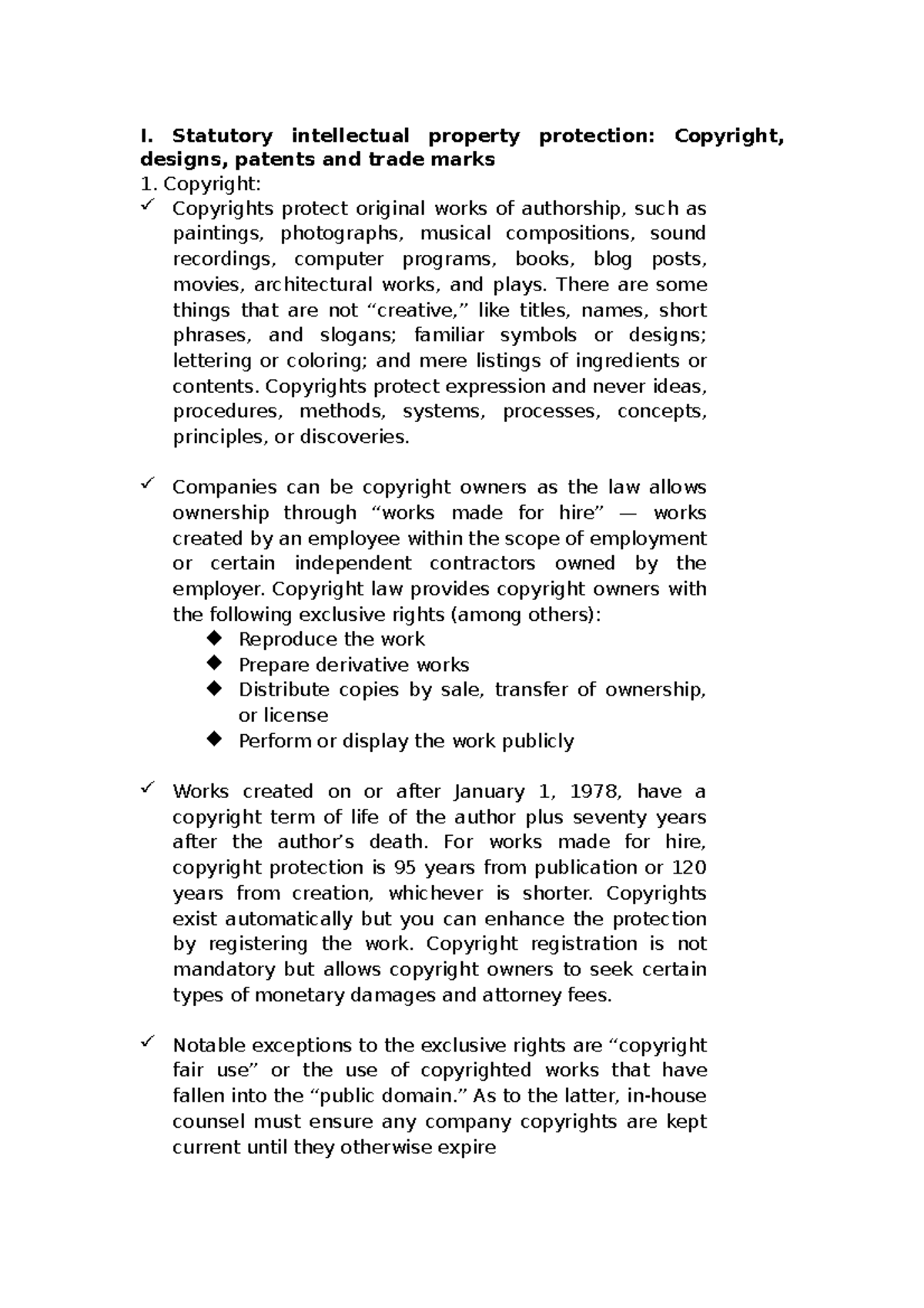 Tt - Introduction law - I. Statutory intellectual property protection ...