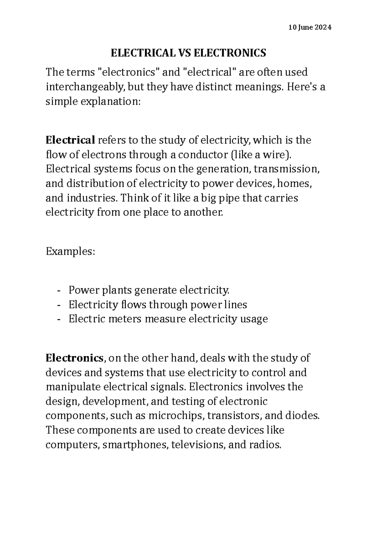 Electrical VS Electronics Monday 10 June - 10 June 2024 ELECTRICAL VS ...