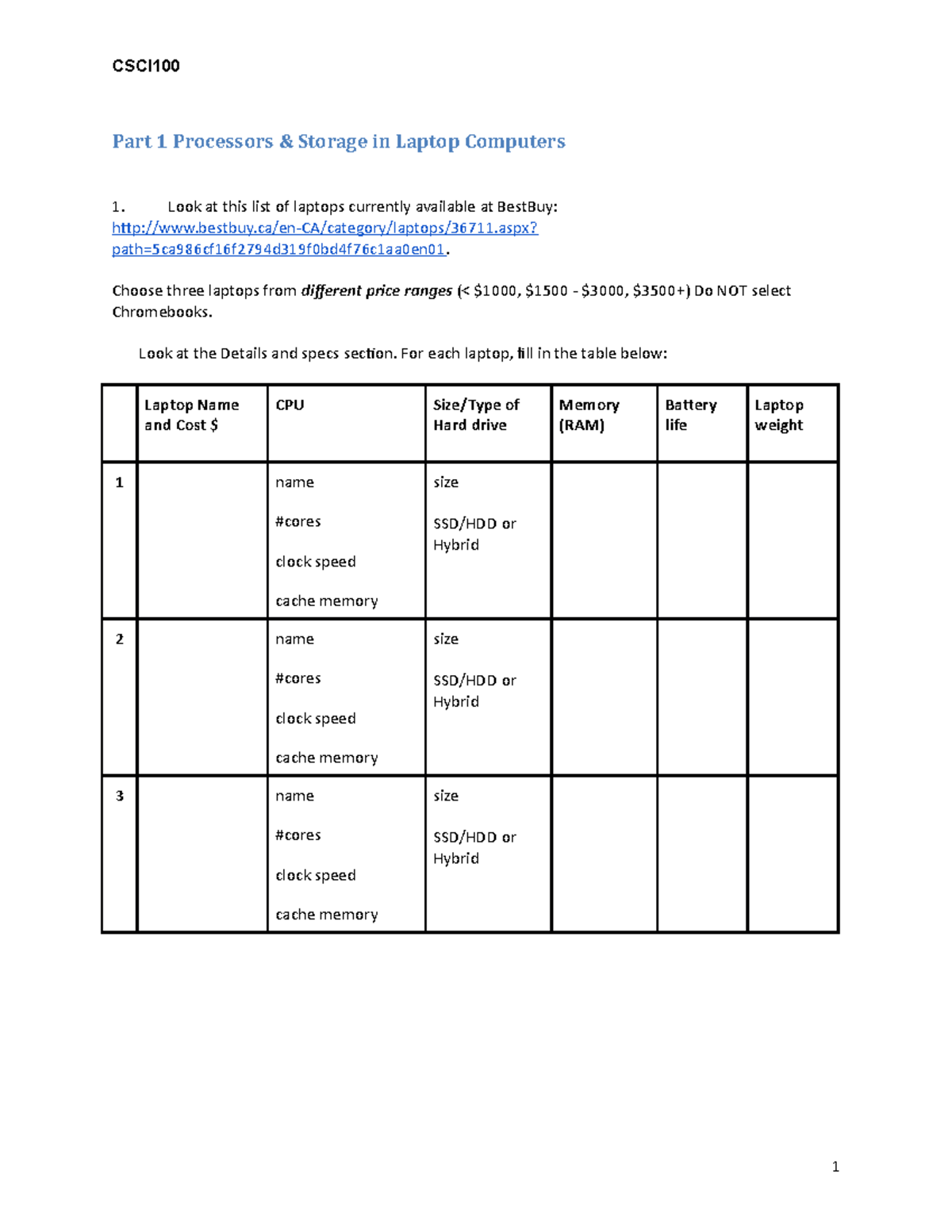 CSCI100 Week3 Lab - hi gi hu iijn gfssrdtgfhygfxcg - CSCI Part 1 Processors & Storage in Laptop ...
