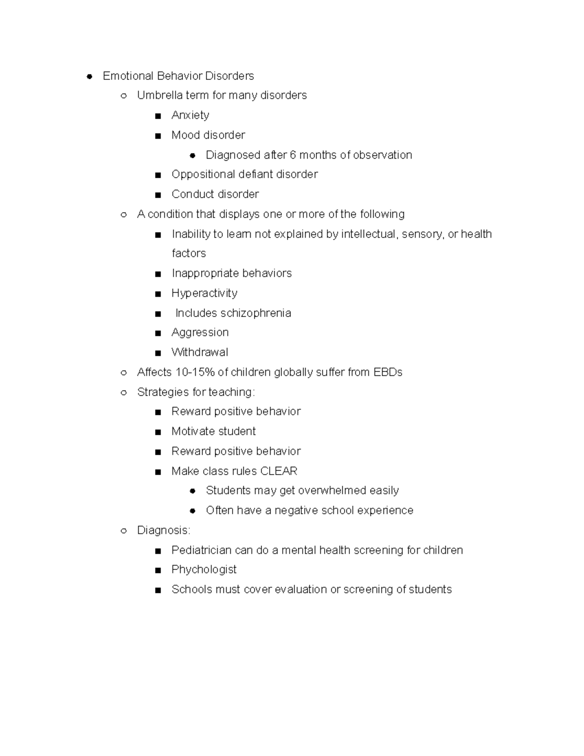 Emotional Behavior Disorders - Studocu