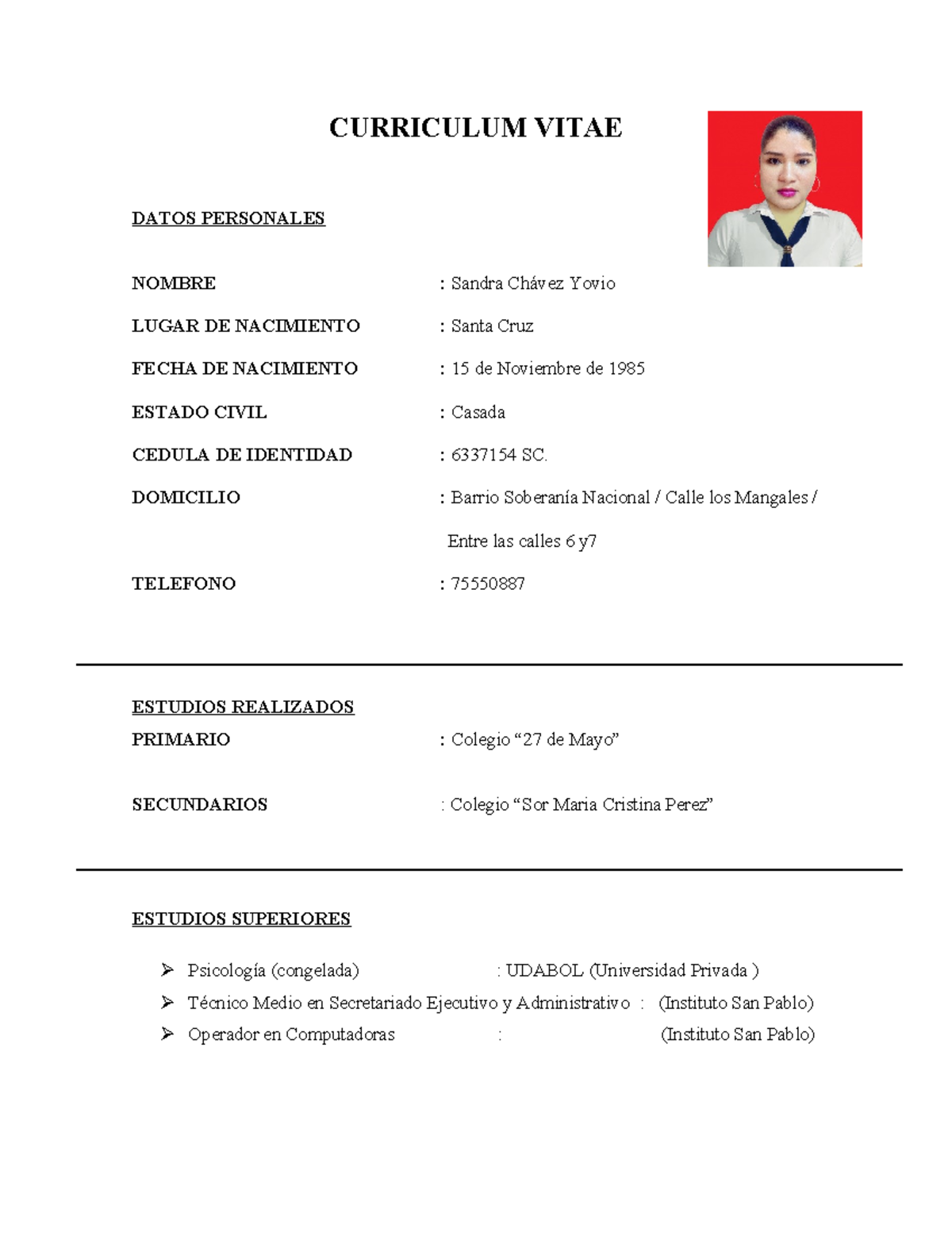 Curriculum Vitae sandra - CURRICULUM VITAE DATOS PERSONALES NOMBRE ...